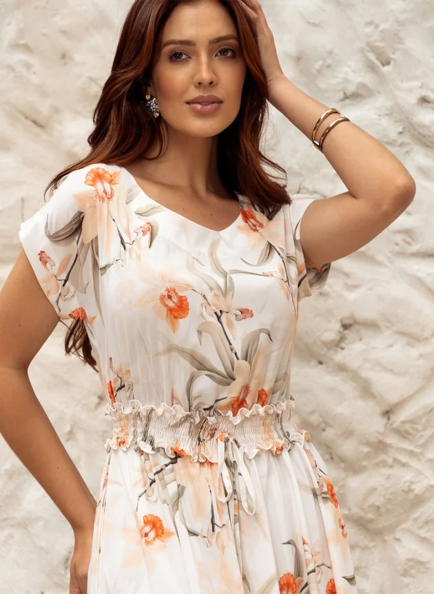 VESTIDO MIDI FLORAL OFF WHITE LUISA - JANY PIM